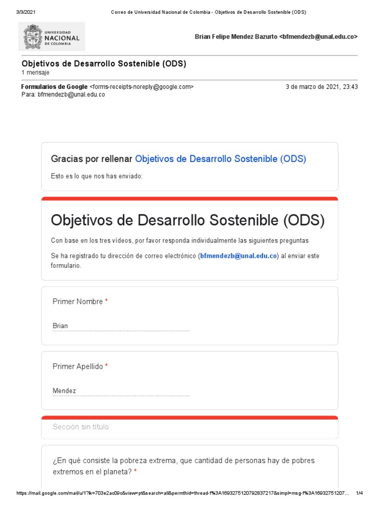 Formulario Objetivos de Desarrollo Sostenible (ODS) | PDF | Igualdad de ...