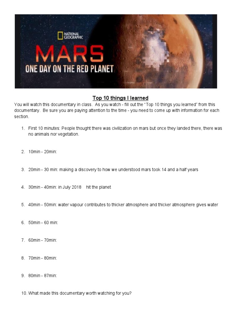 Mars - One Day On The Red Planet | PDF