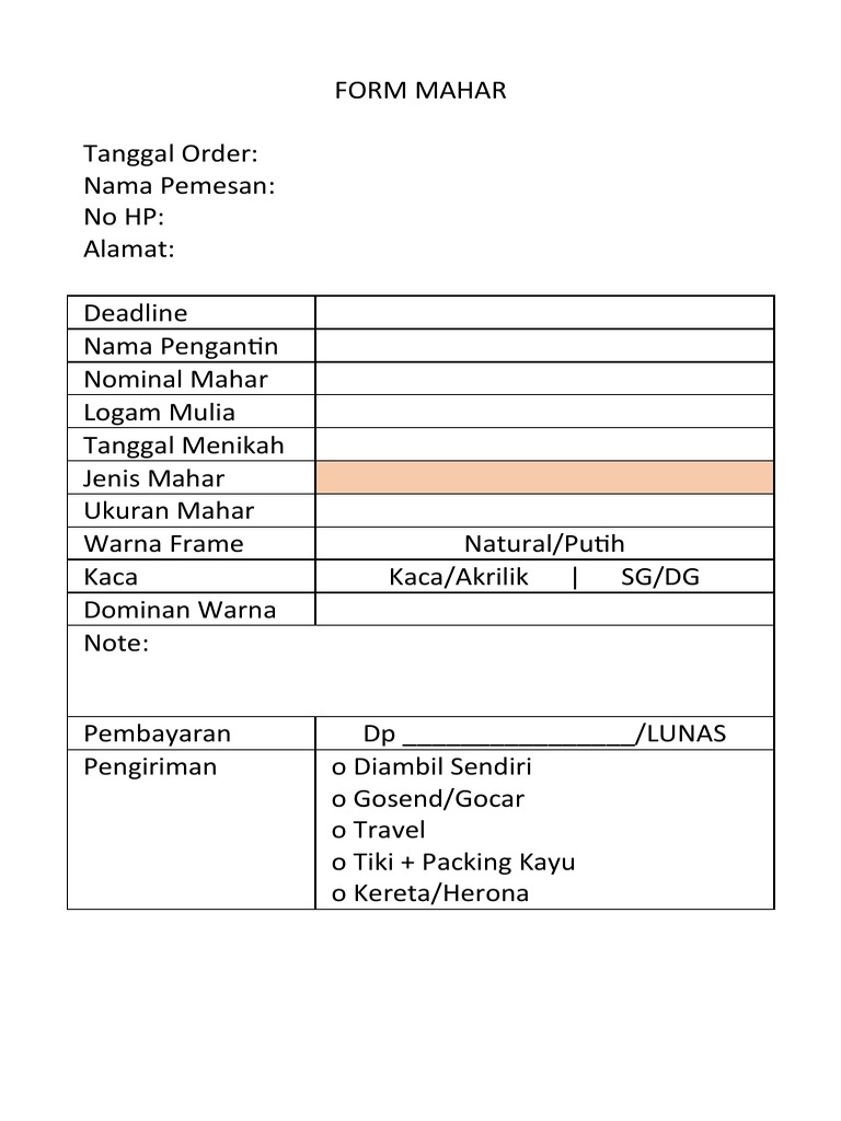 Form Mahar | PDF | Hukum