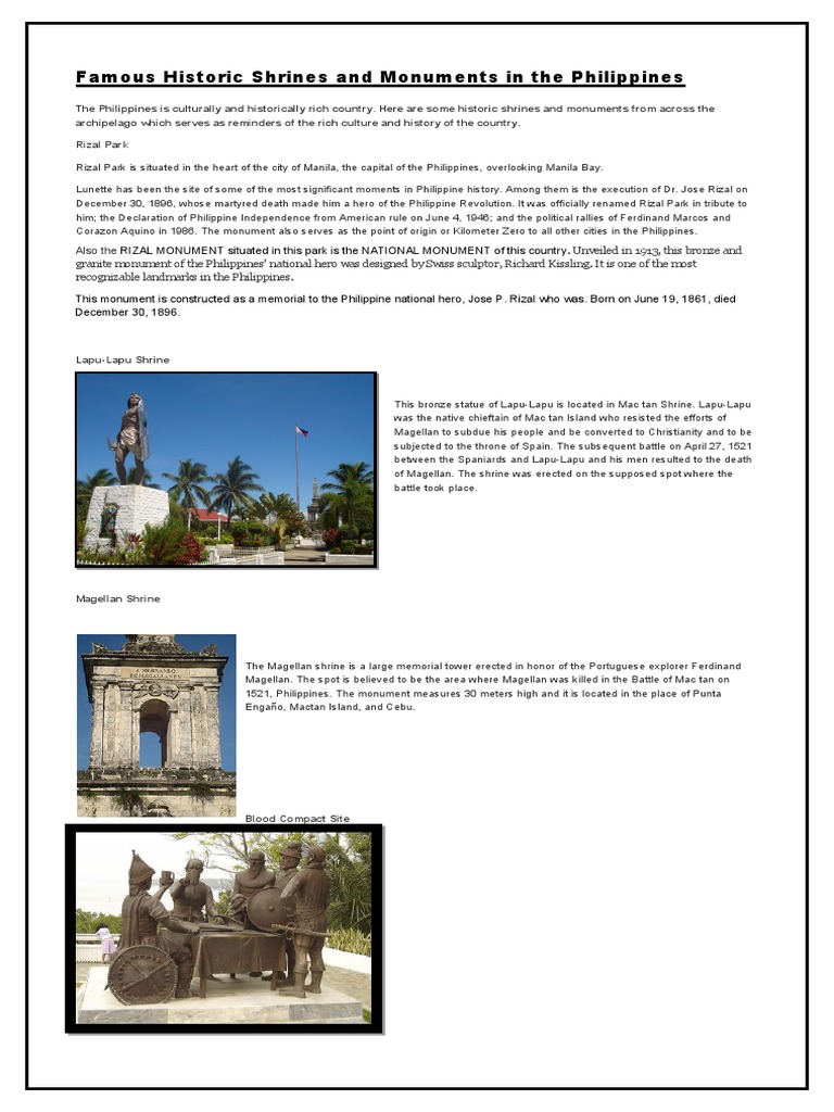 Famous Historic Shrines and Monuments in The Philippines | PDF ...