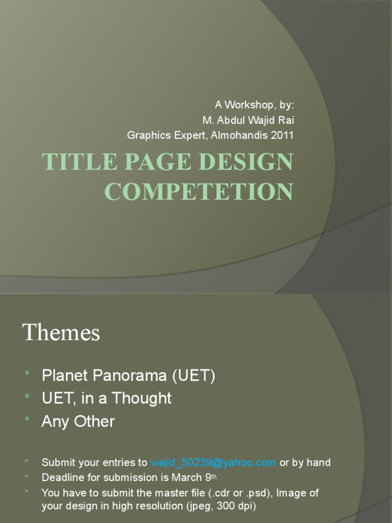 Title Page Design Competetion: A Workshop, By: M. Abdul Wajid Rai ...