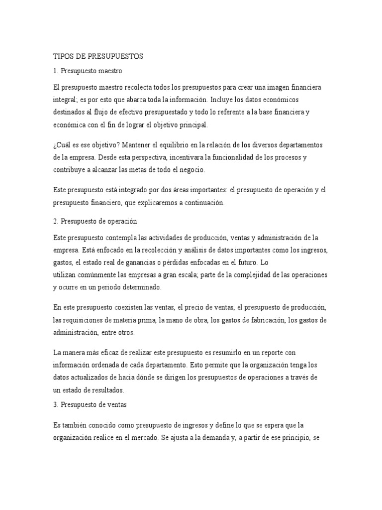 Tipos de Presupuestos | PDF | Presupuesto | Empresas
