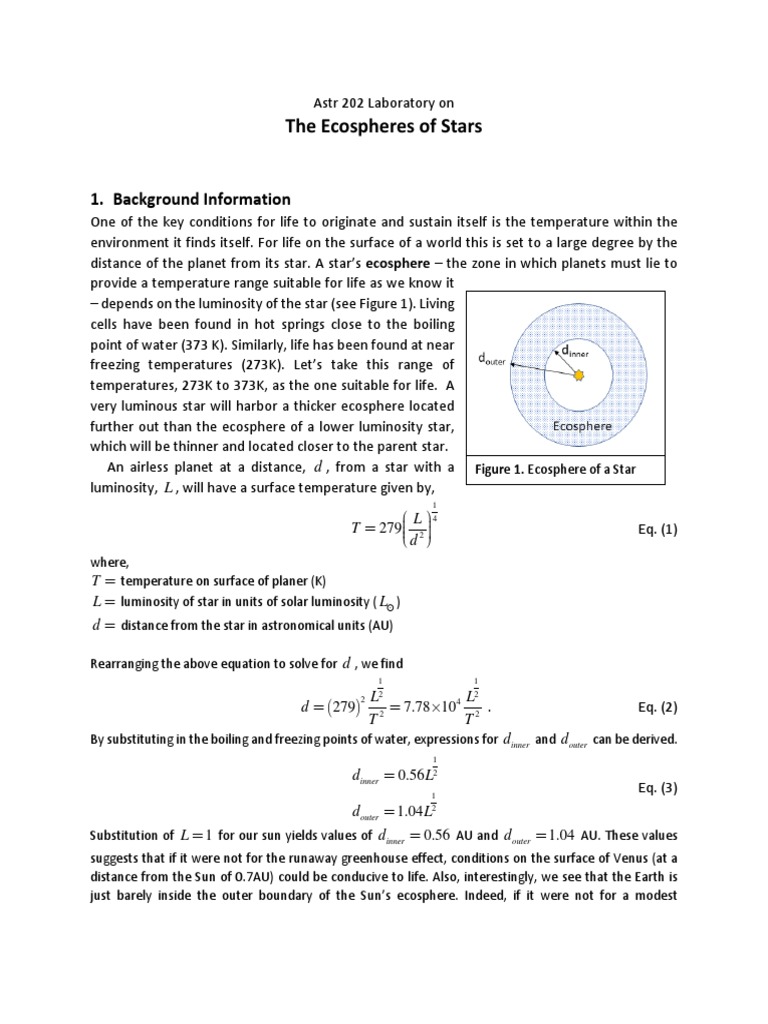 Ecosphere Lab #2 Worksheet | PDF | Stars | Sun