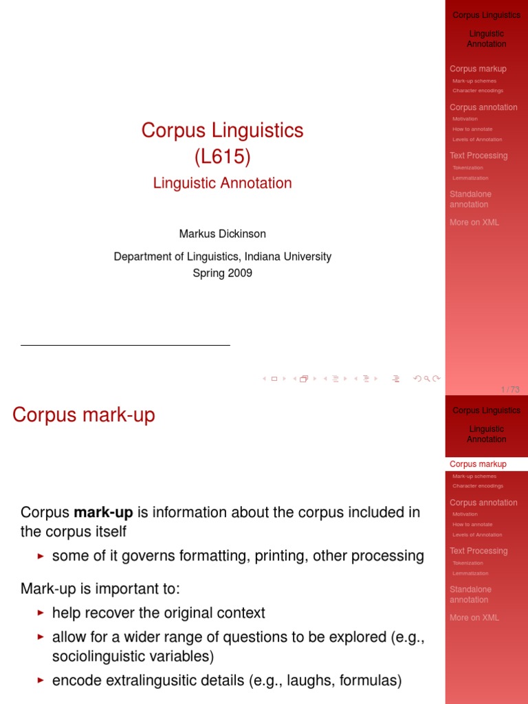 Corpus Linguistics (L615) : Linguistic Annotation | PDF | Markup Language | Html Element