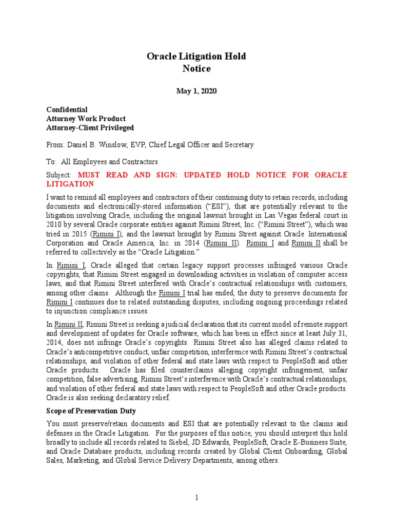 Updated Oracle and USAO Inquiry Litigation Hold Notices-FINAL 2020-MAY ...
