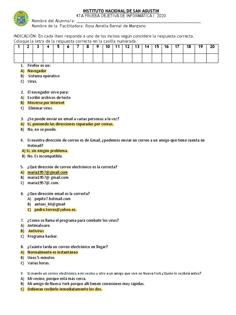 4ta Prueba Objetiva de Informatica I | PDF | Página web | Red mundial