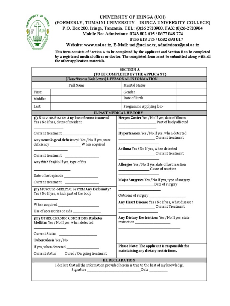 University Medical Examination Form | PDF | Heart | Rtt