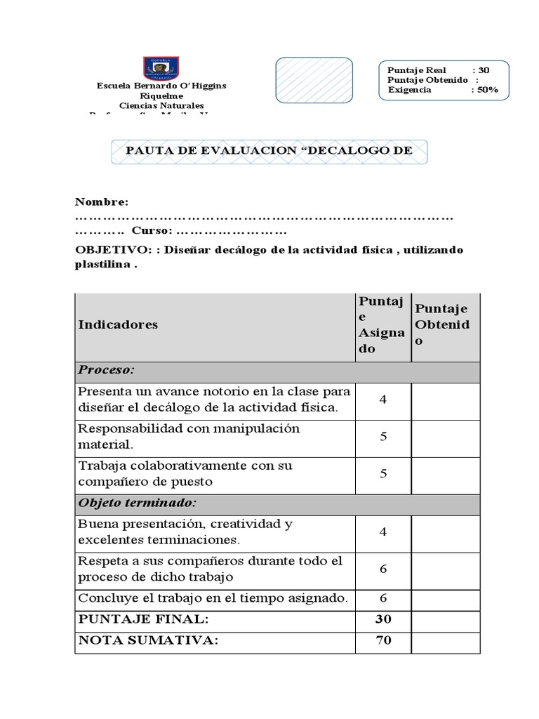 Pauta para Evaluar Trabajo Del Decalogo | PDF