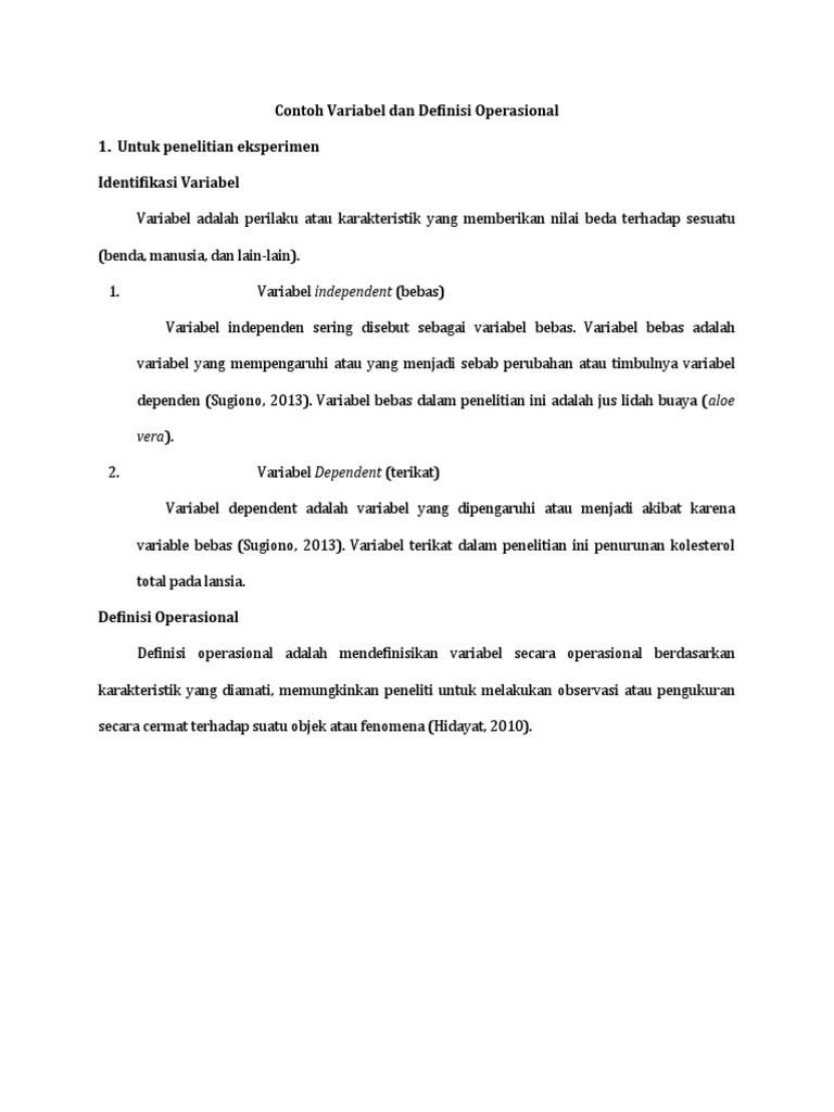 Contoh Variabel Dan Definisi Operasional | PDF
