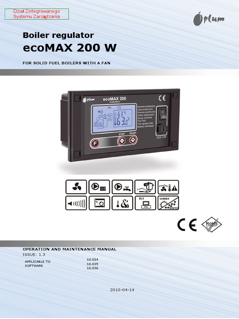 ecoMAX 200 Boiler Controller Manual | PDF | Boiler | Thermostat