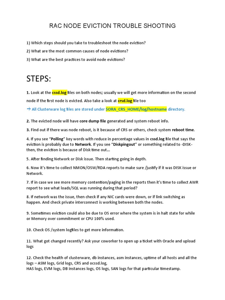 Steps:: Rac Node Eviction Trouble Shooting | PDF | Booting | Computer File