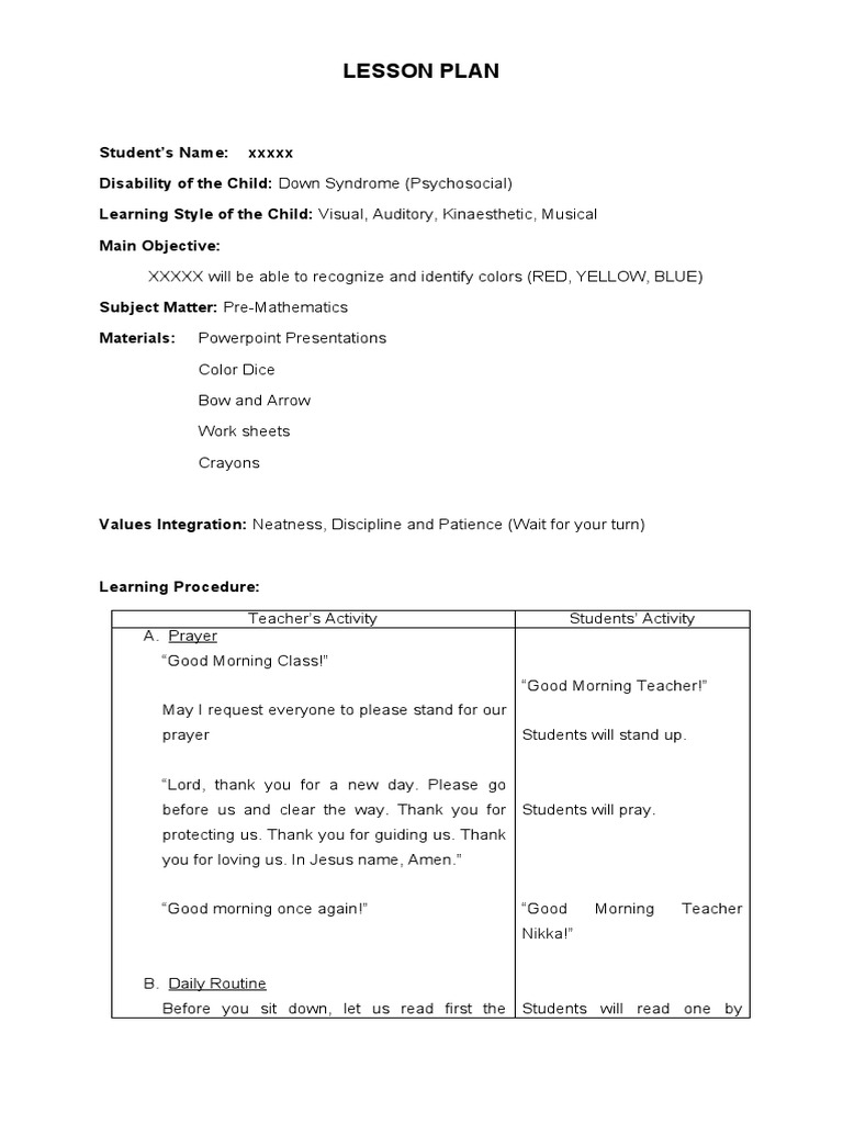LESSON PLAN in IDENTIFYING COLORS RED, BLUE AND YELLOW | PDF | Lesson Plan