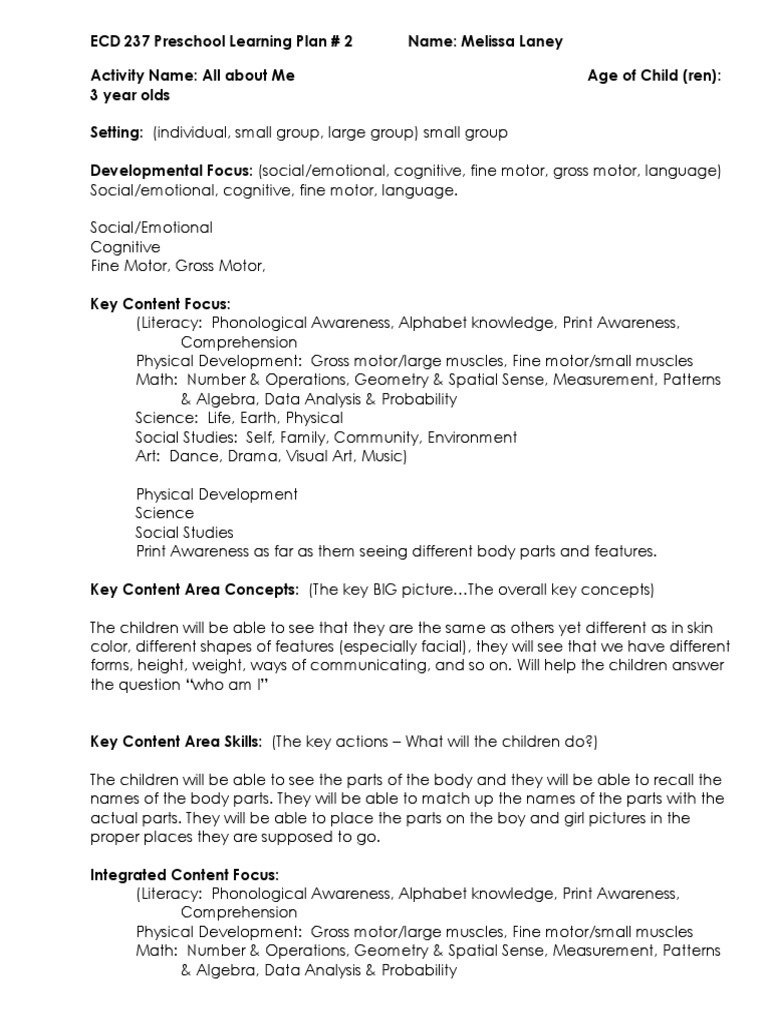 Ecd 237 - Ecd Preschool Learning Plan Format 2020 3 1 | PDF ...