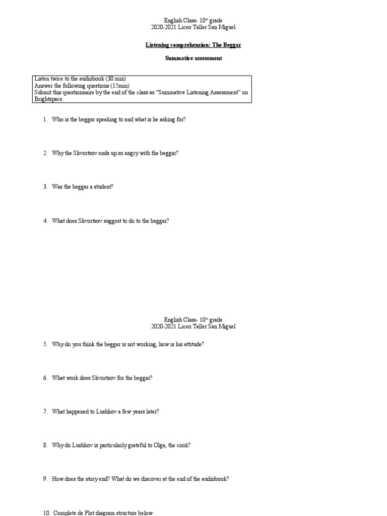 Listening Comprehension Summative Assessment | PDF