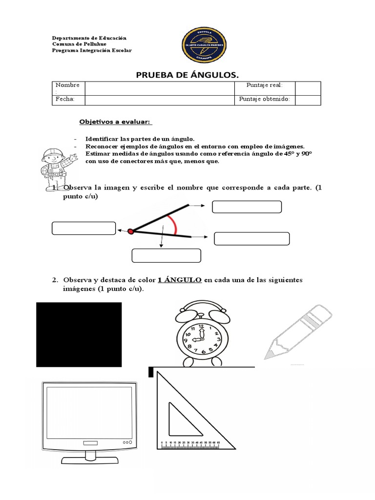 Prueba Ángulos Evaluación 3° | PDF