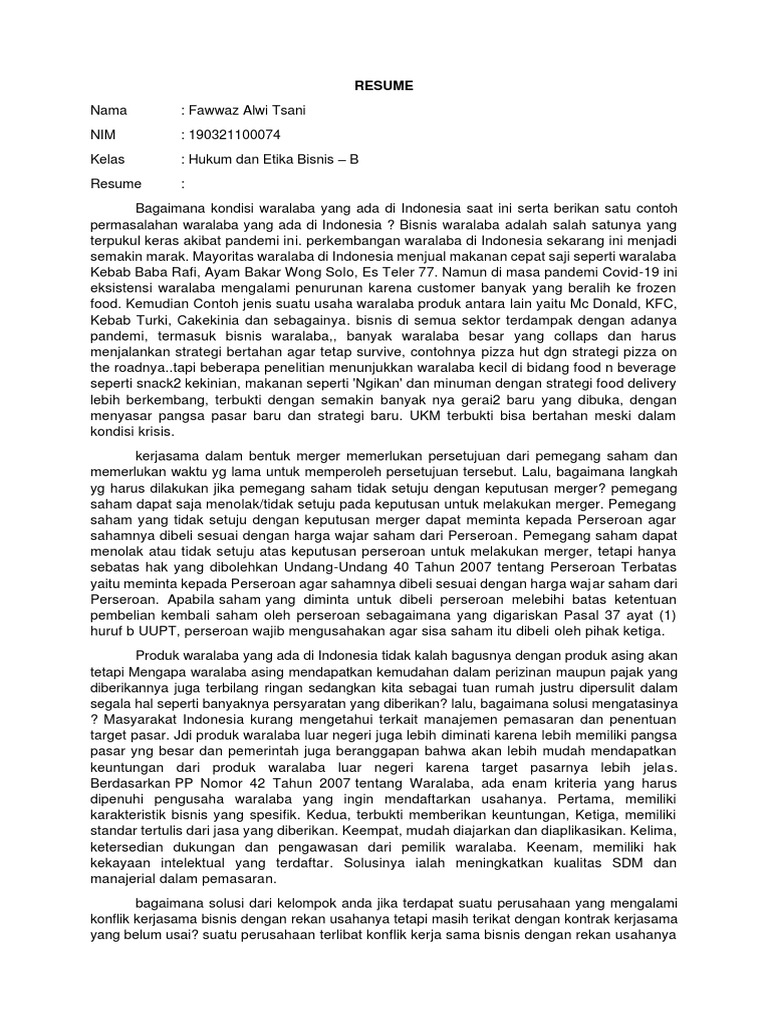 Fawwaz Alwi Tsani - 190321100074 - HEB - B - Resume6 | PDF