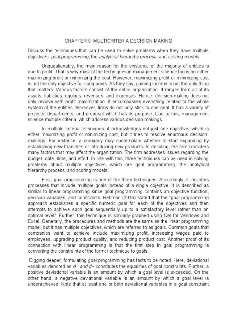 Multicriteria Decision Making | PDF | Matrix (Mathematics) | Linear Programming