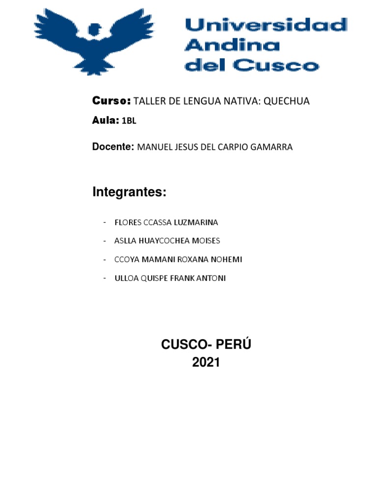 Trabajo 1 y 2 Quechua Saludos | PDF | Idiomas Trabajo 1 y 2 Quechua Saludos | PDF | Idiomas