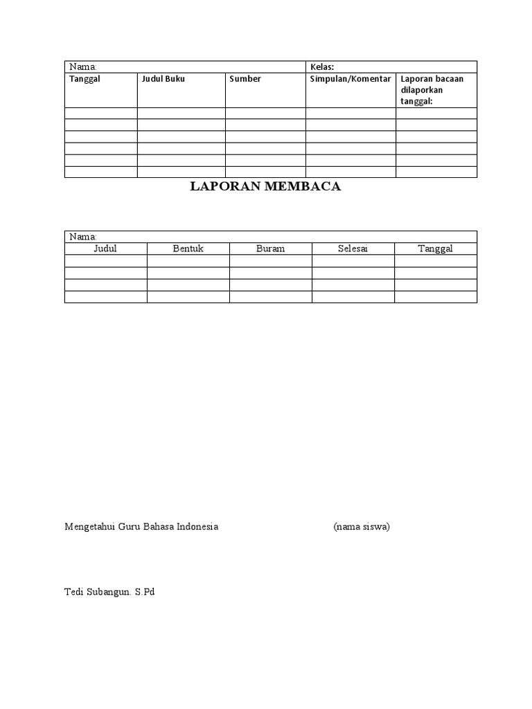 Contoh Laporan Bacaan Buku | PDF