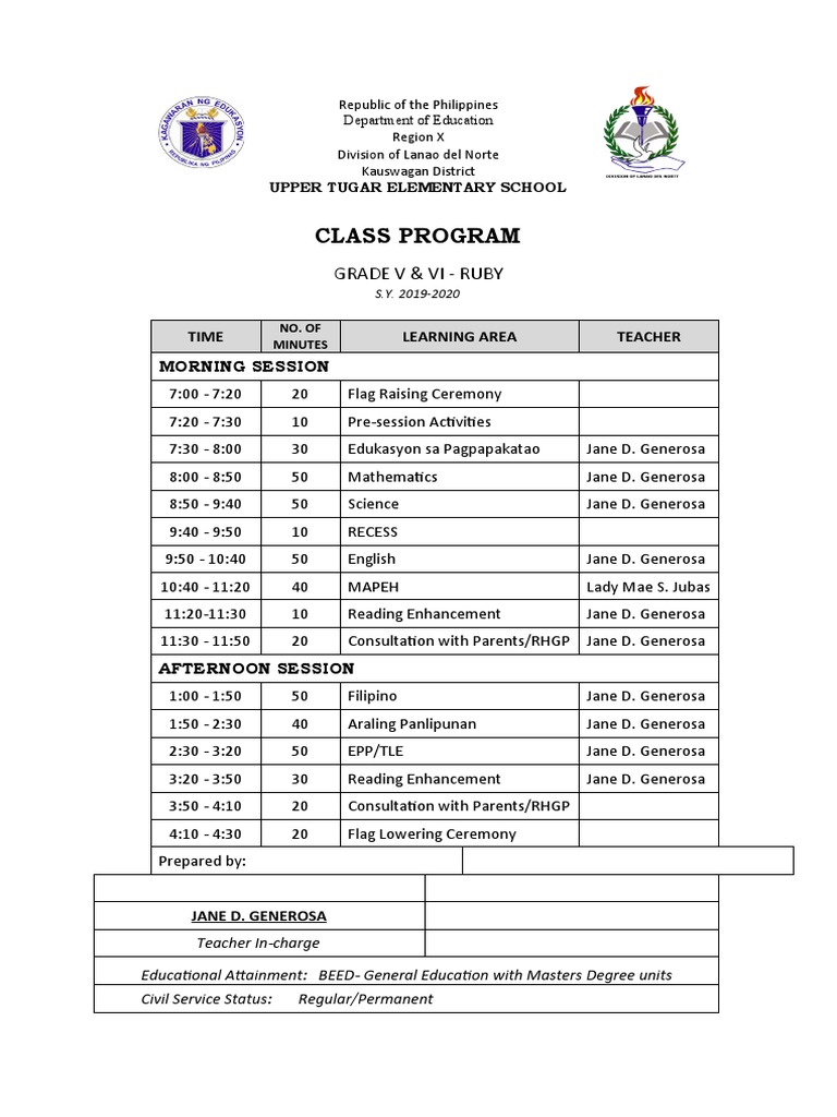 Class Program Grade 5 & 6 | PDF | Human Nature | Teachers