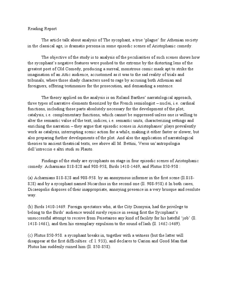 The Sycophant in Episodic Scenes of Aristophanic - Comedy | PDF ...