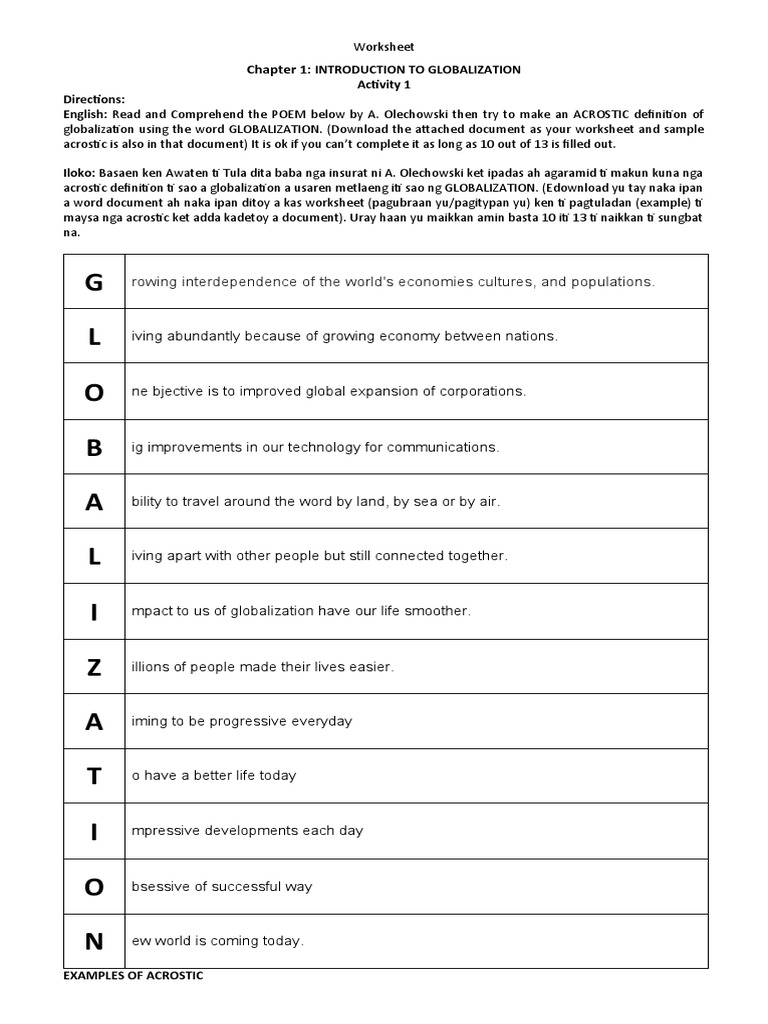 Globalization Acrostic Worksheet | PDF | Nature