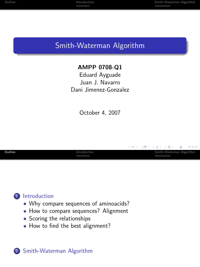 Smith-Waterman Algorithm: AMPP 0708-Q1 Eduard Ayguade Juan J. Navarro ...