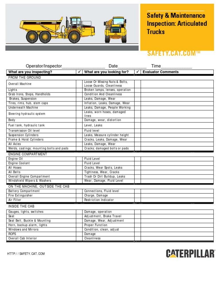 Articulated Truck Safety Inspection Checklist | PDF | Truck | Brake