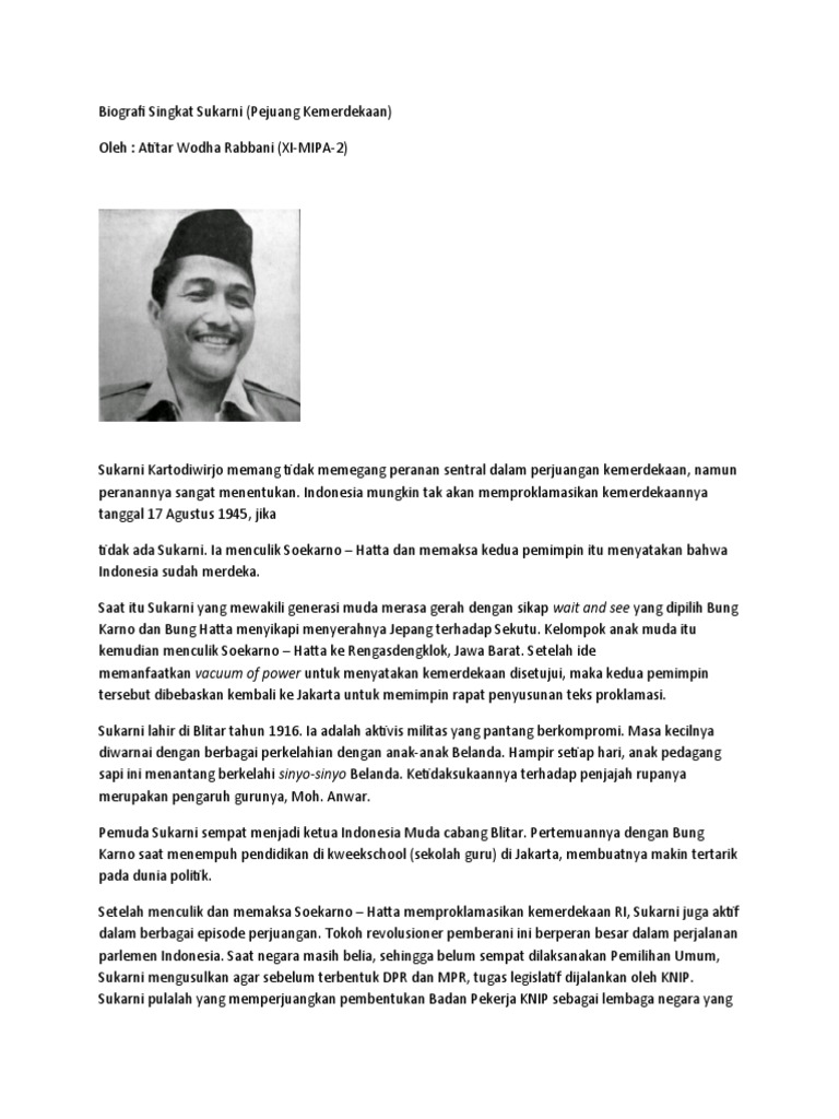 Biografi Sukarni Pejuang yang Menculik Soekarno-Hatta | PDF