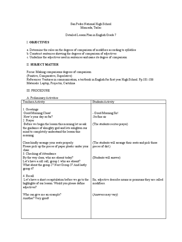 Final Demo Lesson Plan Detailed | PDF | Adjective | Grammar
