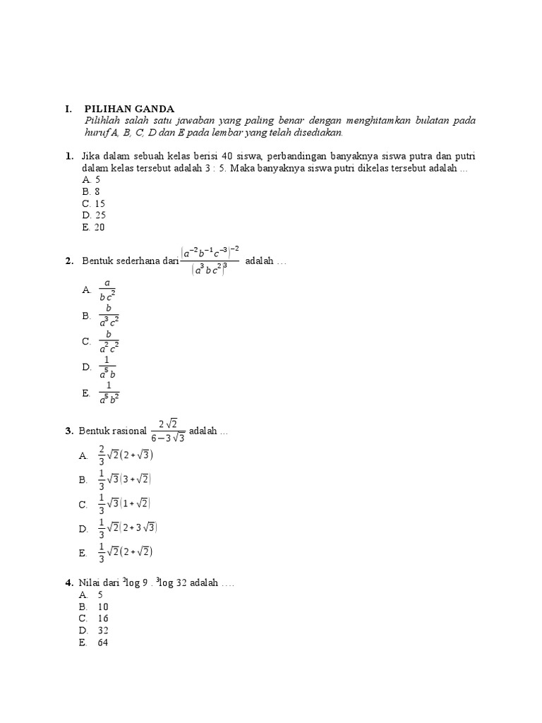 Soal Usbn Matematika 2020 | PDF