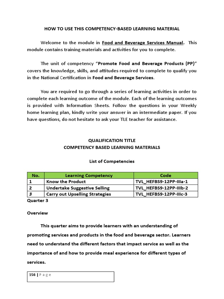 Third Quarter Learning Module | PDF | Tableware | Menu