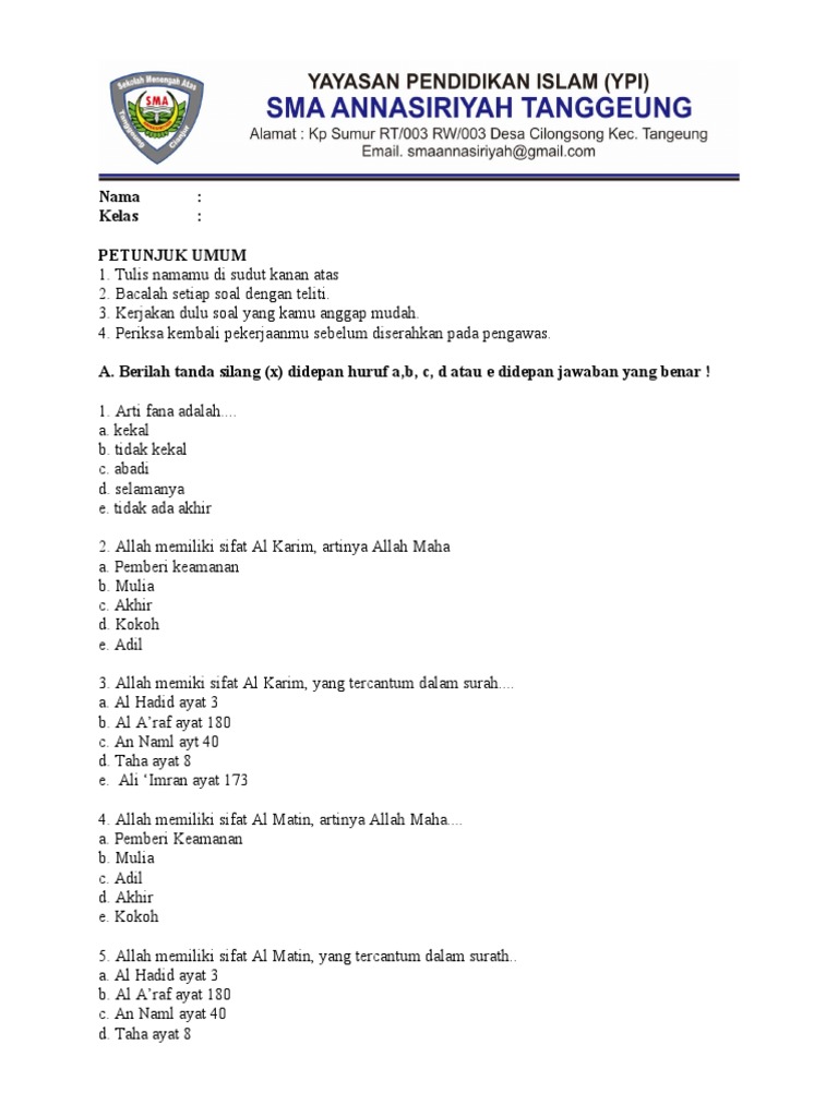 Soal PAI Kelas 10 | PDF Soal PAI Kelas 10 | PDF