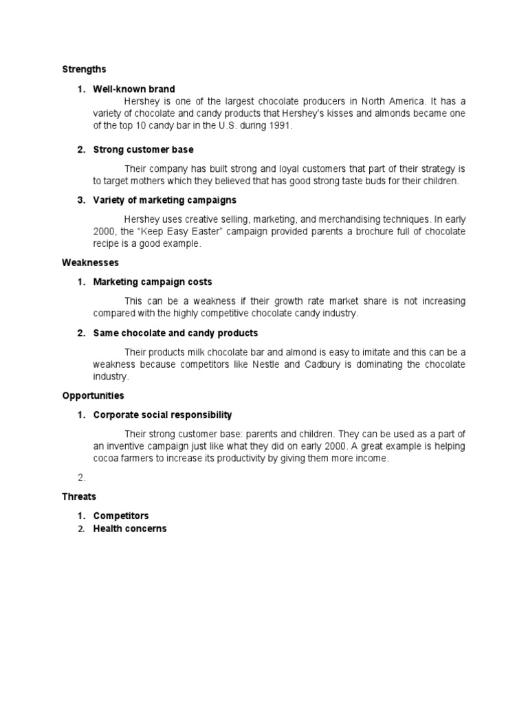 Hershey's SWOT Analysis: Strengths & Weaknesses | PDF | Career & Growth