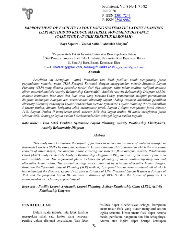 Improvement of Facility Layout Using Systematic Layout Planning (SLP) Method To Reduce Material ...