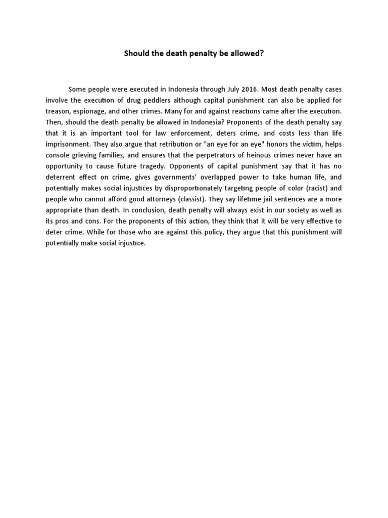 Should The Death Penalty Be Allowed | PDF | Capital Punishment ...
