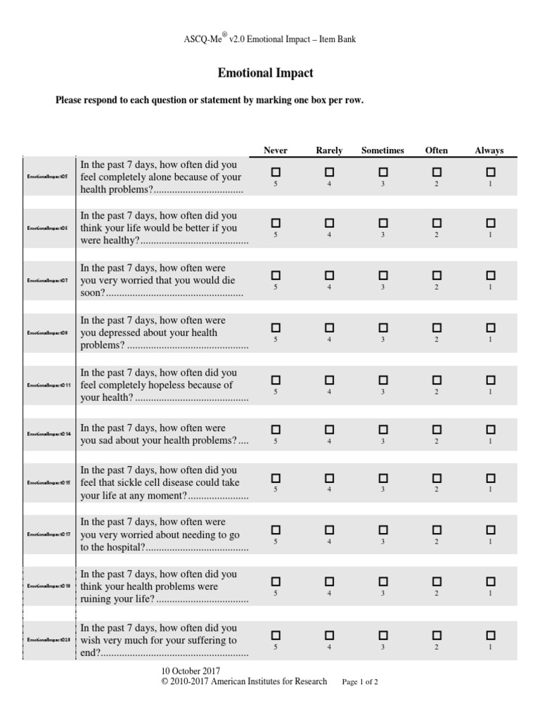 Emotional Impact: Please Respond To Each Question or Statement by ...