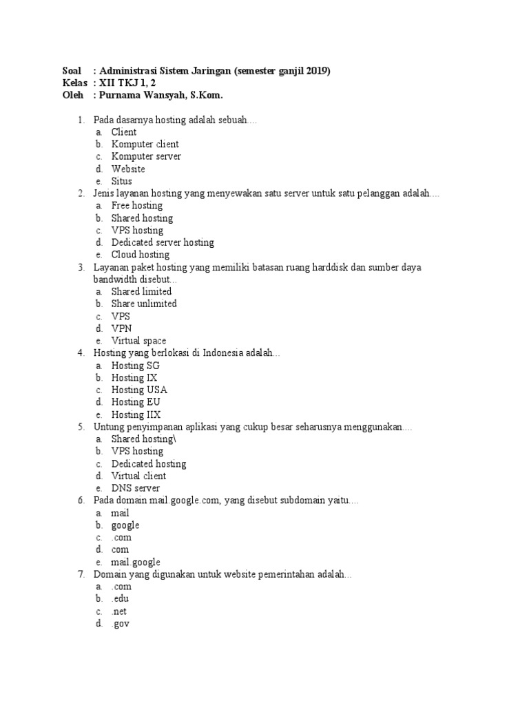 Soal Semester Ganjil ASJ 2019 (Purnama) | PDF