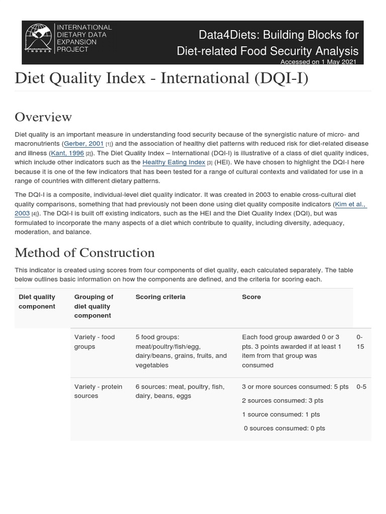 Diet Quality Index - International (DQI-I) : Data4Diets: Building ...
