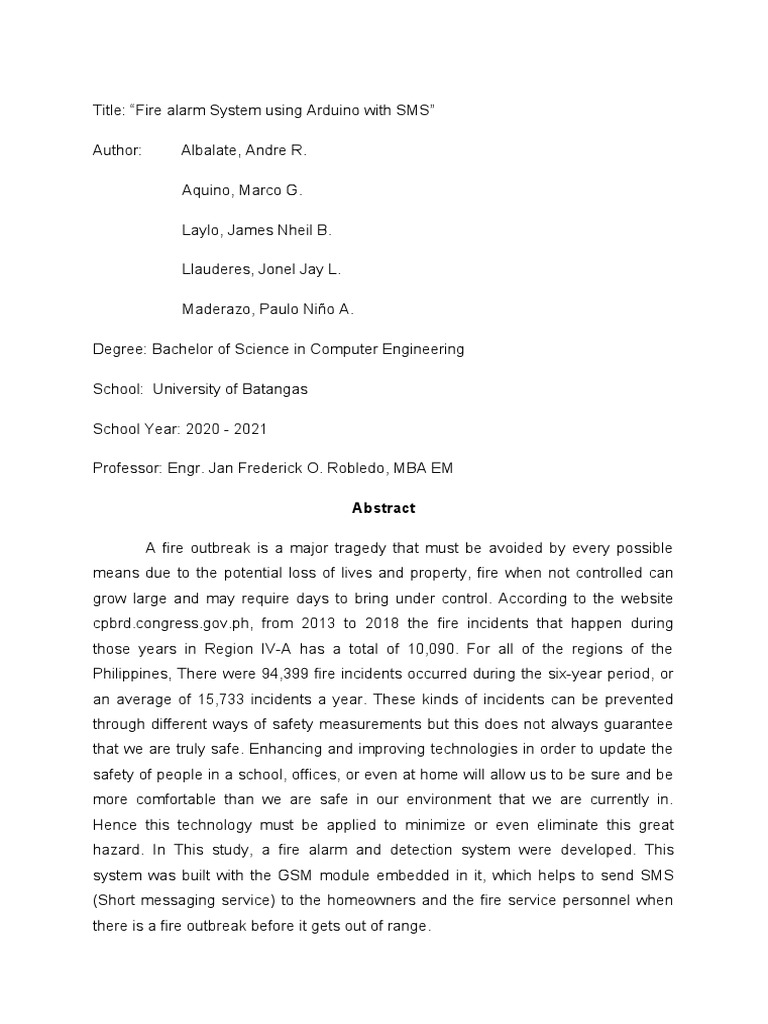 Title - Fire Alarm System Using Arduino With SMS | PDF | Fires | Sensor