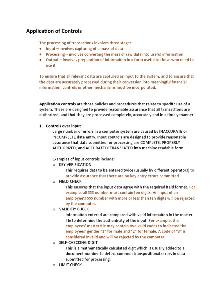 Application of Controls: Application Controls Are Those Policies and ...