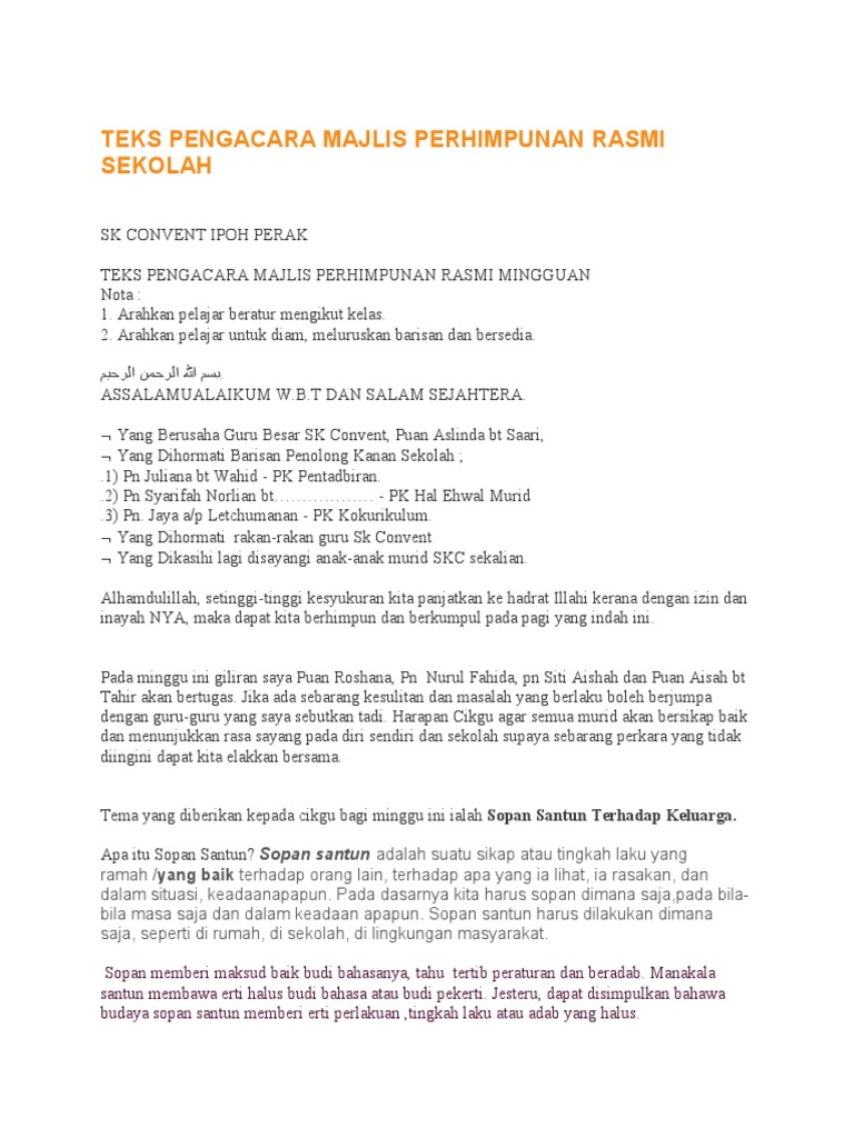Teks Pengacara Majlis Perhimpunan Rasmi Sekolah | PDF