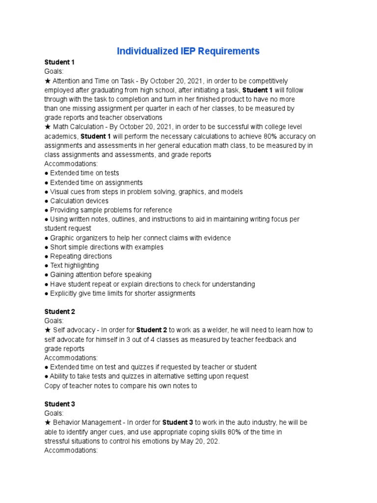 Individualized Iep Requirements | Download Free PDF | Individualized ...