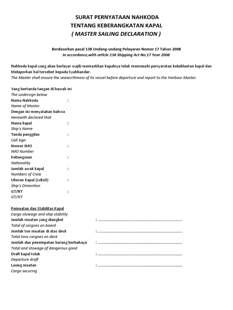 Master Sailing Declaration | PDF