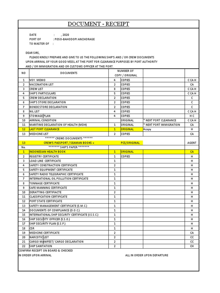 Ship Documents Receipt | PDF | Shipping | Water Transport