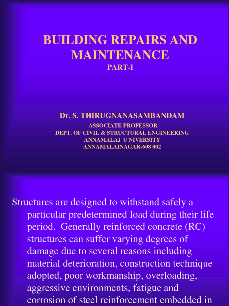 BUILDING REPAIRS AND MAINTENANCE GUIDE | PDF | Corrosion | Concrete