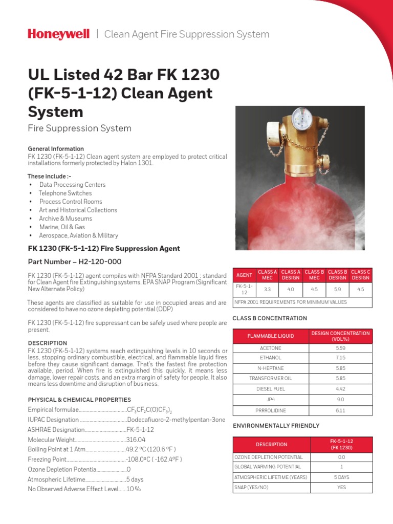 UL Listed 42 Bar FK 1230 (FK-5-1-12) Clean Agent System | PDF | Valve ...