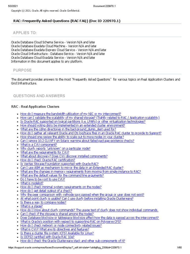 RAC Frequently Asked Questions (RAC FAQ) (Doc ID 220970.1) | PDF | Computer Cluster | Scalability