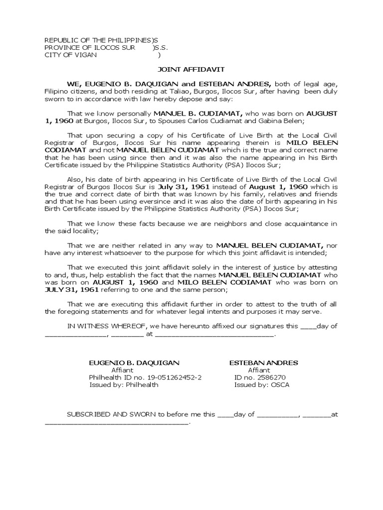 Joint Affidavit Date of Birth | PDF | Affidavit | Evidence