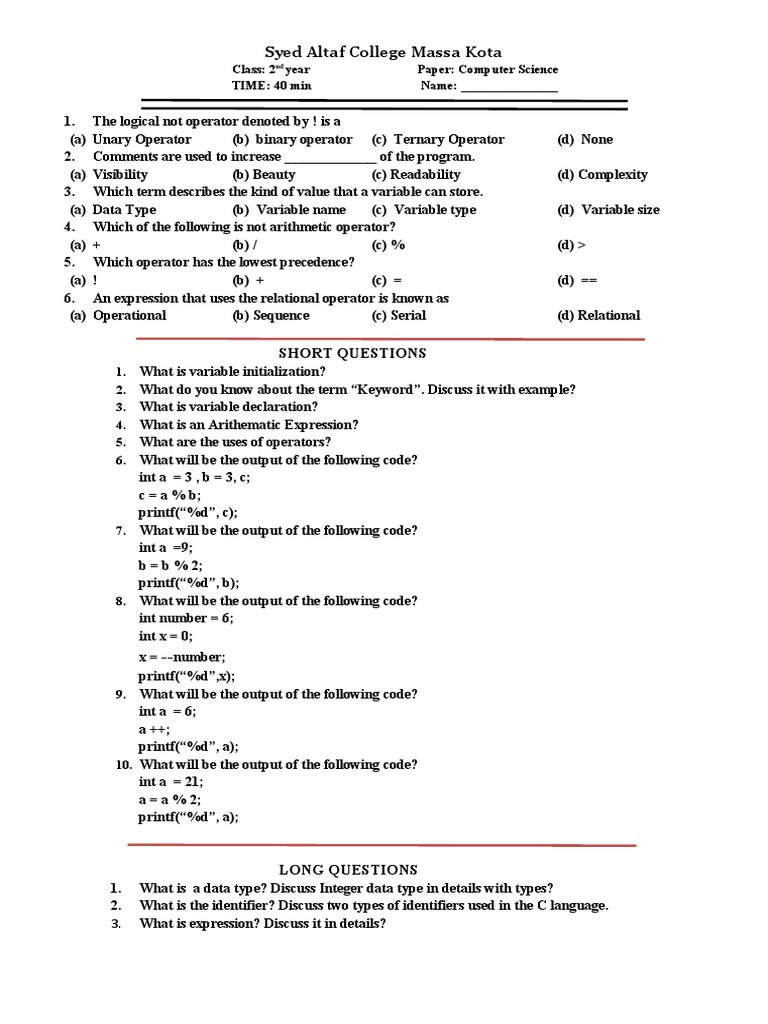 2nd Year Chapter No.9 Computer | PDF | Integer (Computer Science) | Data Type